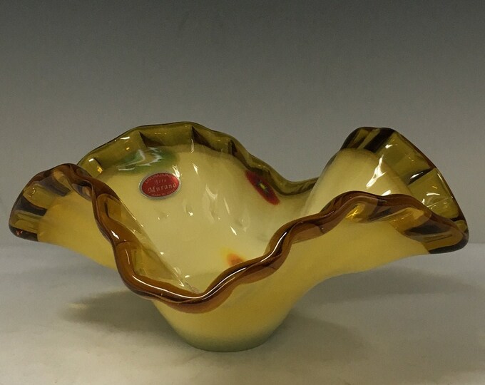 Vintage Lavorazione Arte Murano Millefiori Art Glass Ruffled Dish Bowl Italy Mcm Etsy