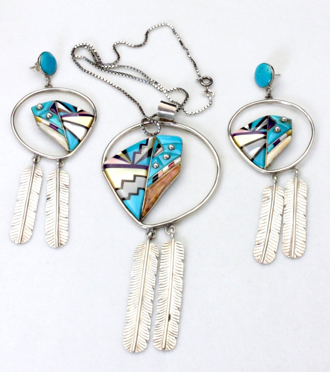 Vintage Zuni Multi-stone Inlay Necklace Pendant & Dangle - Etsy