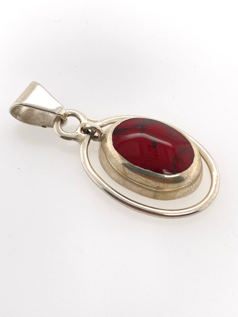 Vintage Sterling Silver Red Jasper Modernist Oval Pendant Necklace ...