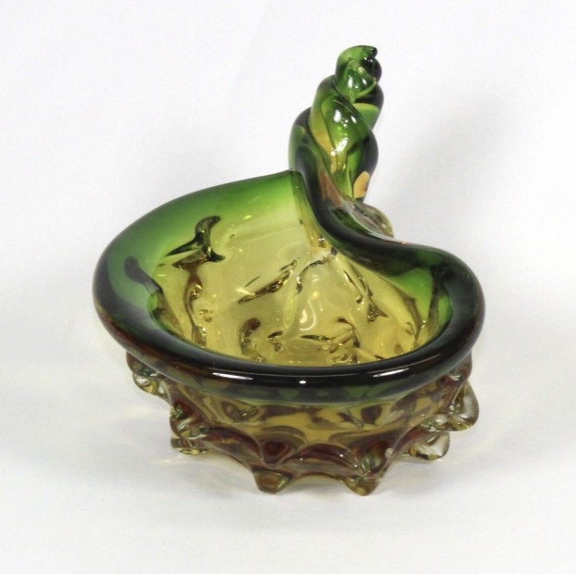 Vintage Murano Italy Glass Green & Gold Seashell Bowl Dish | Etsy