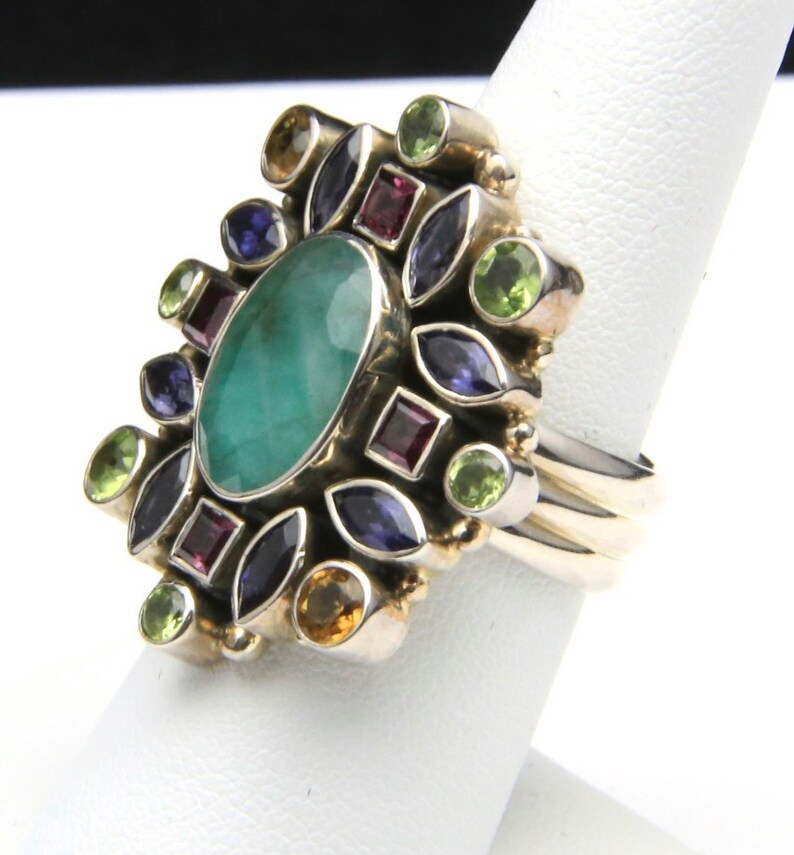 Sterling Silver & Multi Gemstone Statement Ring Sz 7 - Etsy