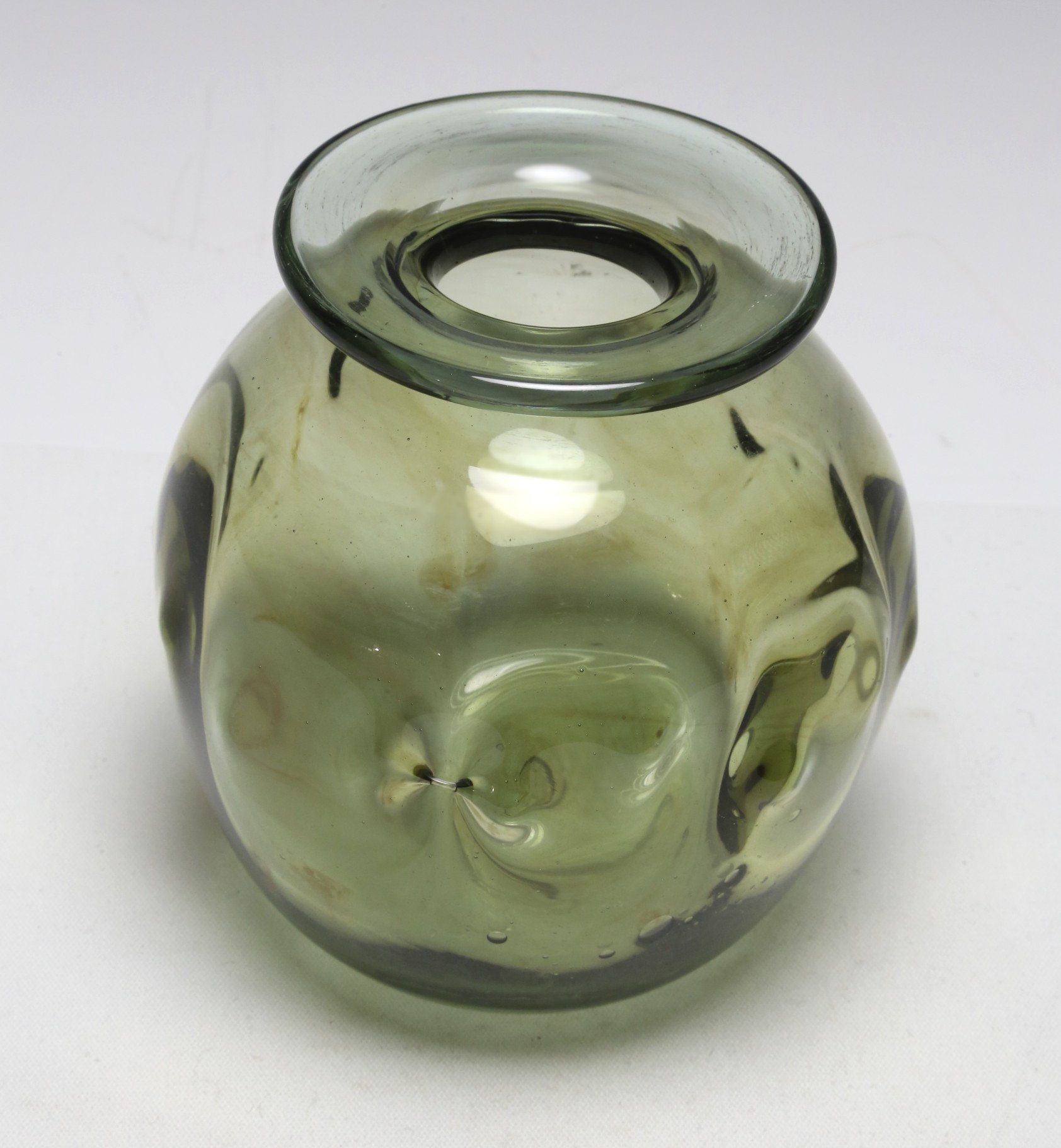 Vintage Buzz Williams 1980 Studio Art Blown Glass Dimpled Vase Green ...