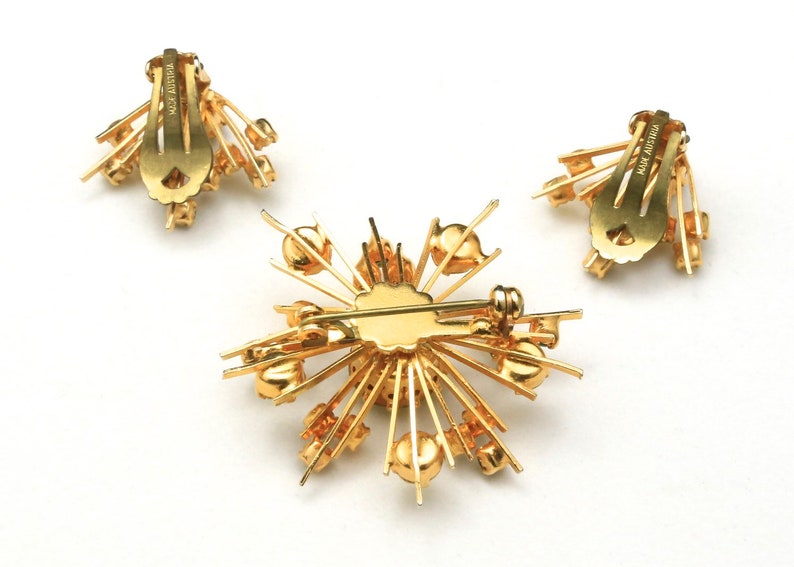 Vintage Green Rhinestone Starburst Pin Brooch Earrings Set - Etsy