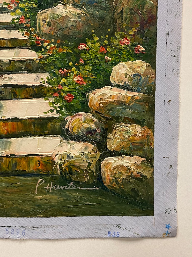 P. Hunter Oil Painting Cottage Cobblestone Street Scene - Etsy