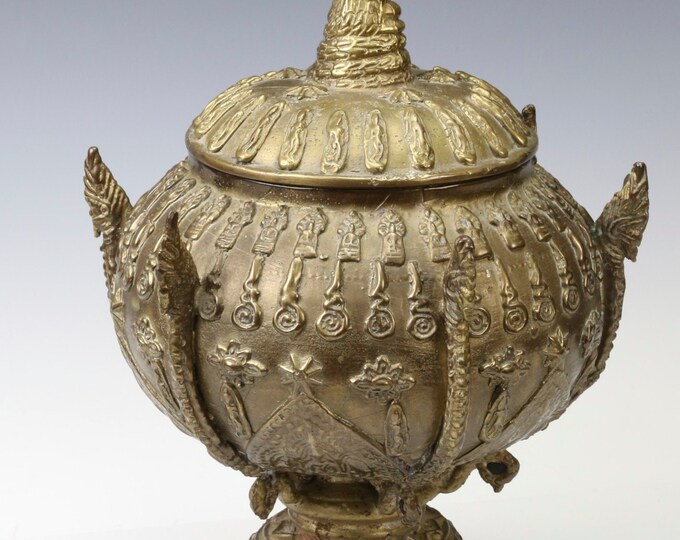 Antique Vintage Brass Offerings Pot Urn Thailand Thai Figural Naga ...