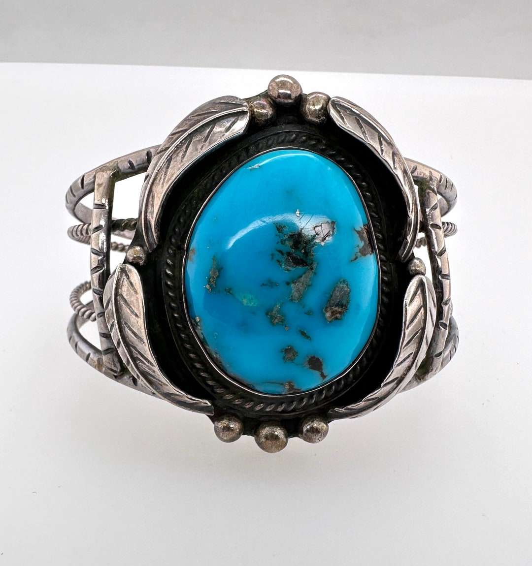 Vintage Large Bisbee Turquoise Stone & Sterling Silver Cuff Bracelet ...