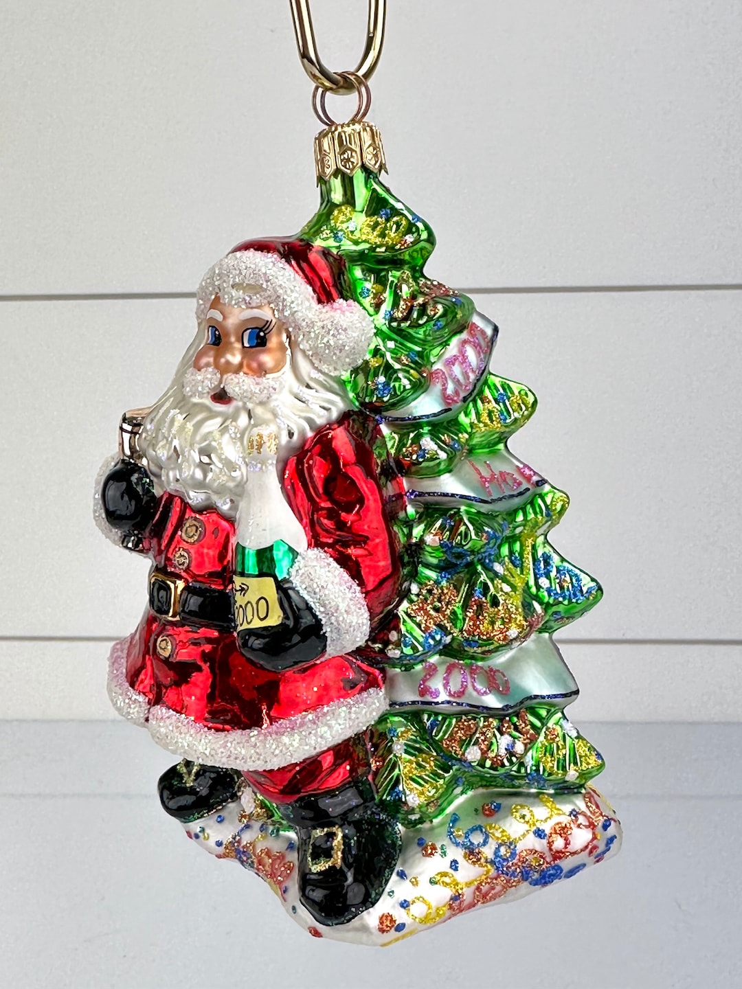 Christopher Radko 2000 MILLENNIUM CHEER Santa Glass Christmas Ornament ...