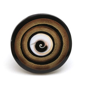 Vtg Whimsical Fun 70s Shell Swirl Ring Black Plastic Handmade Retro ...