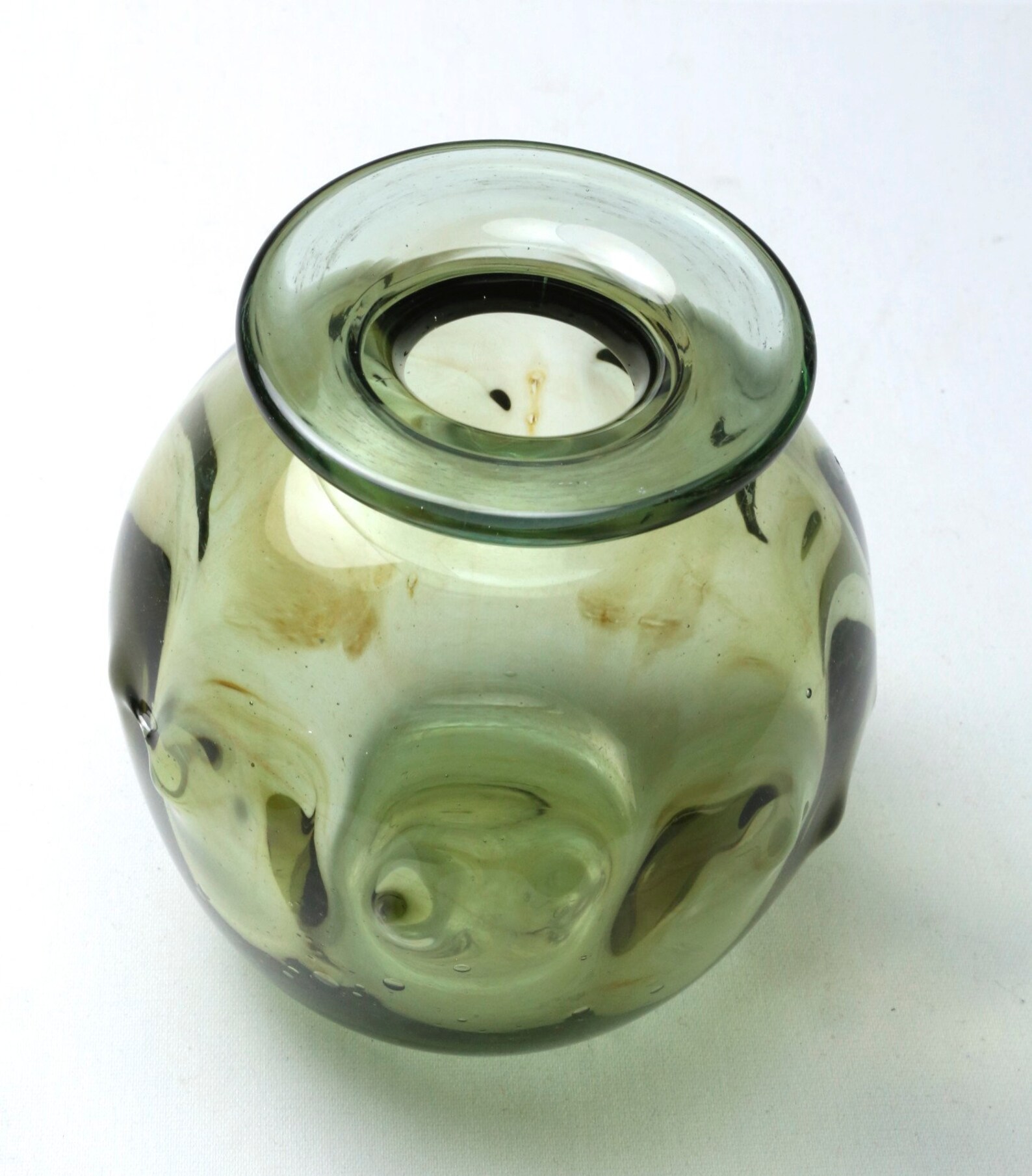 Vintage Buzz Williams 1980 Studio Art Blown Glass Dimpled Vase Green ...