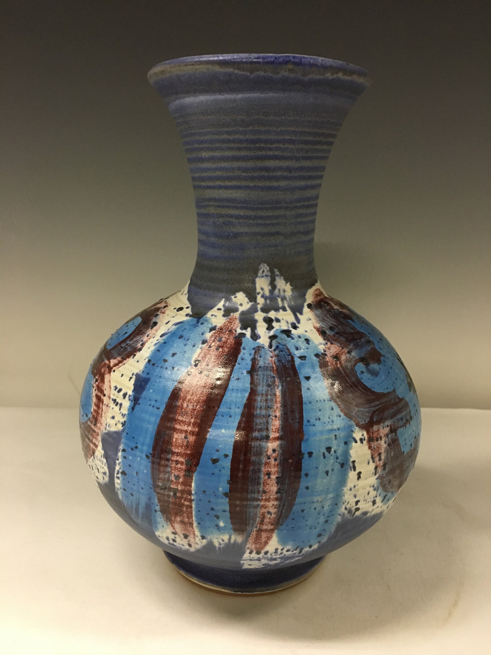 Vintage 1972 B Welsh Studio Art Pottery Vase Blue Flower Stoneware ...