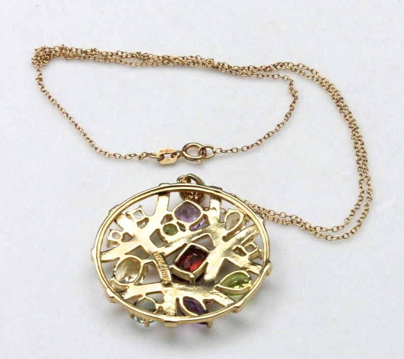 Vintage Multi Gemstone Round Pendant Necklace Sterling Silver - Etsy