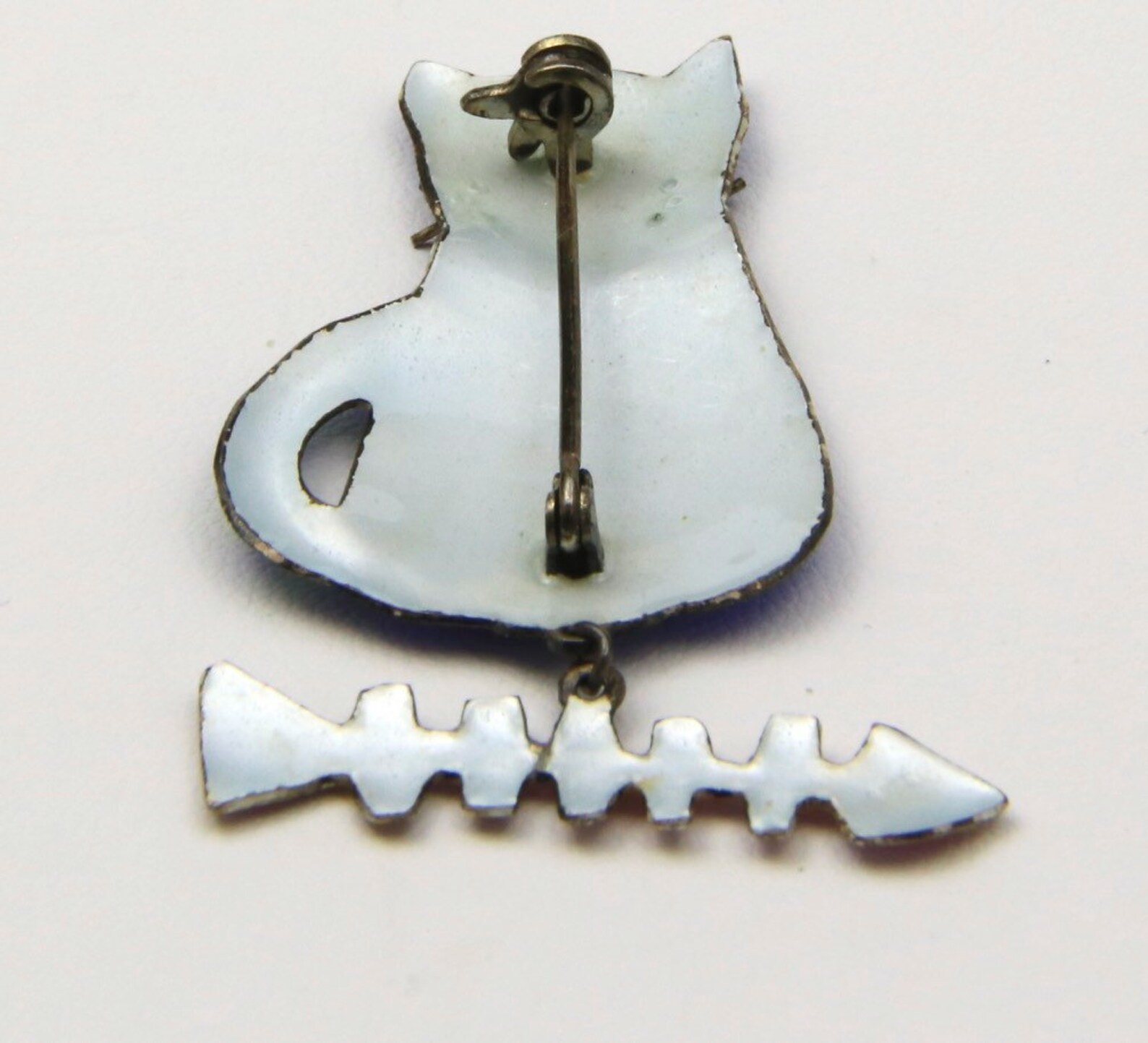 Vintage Enamel Kitty Cat & Fish Bone Brooch Pin Colorful Blue Pink ...