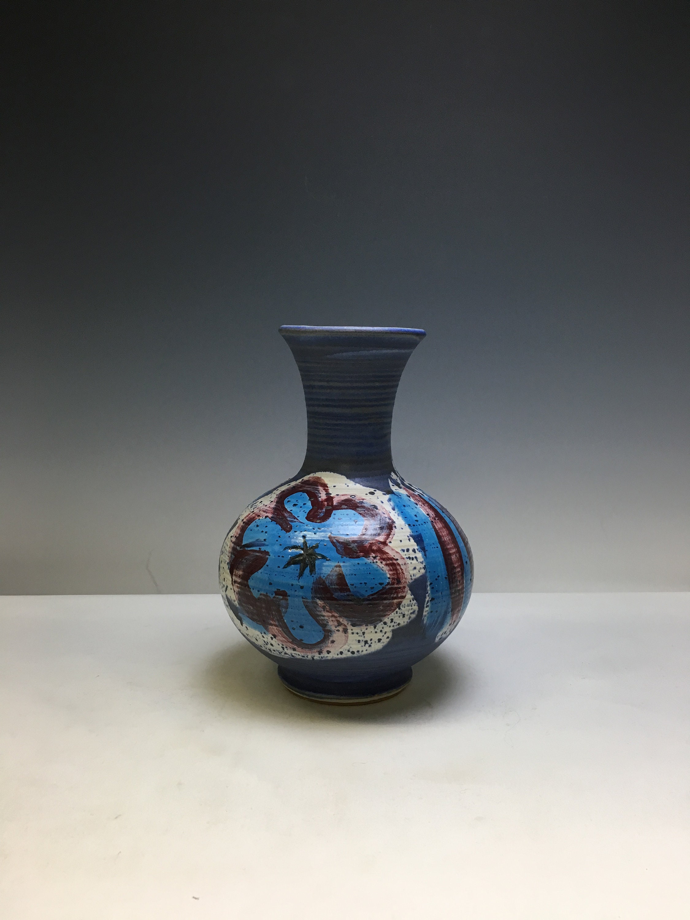 Vintage 1972 B Welsh Studio Art Pottery Vase Blue Flower Stoneware ...