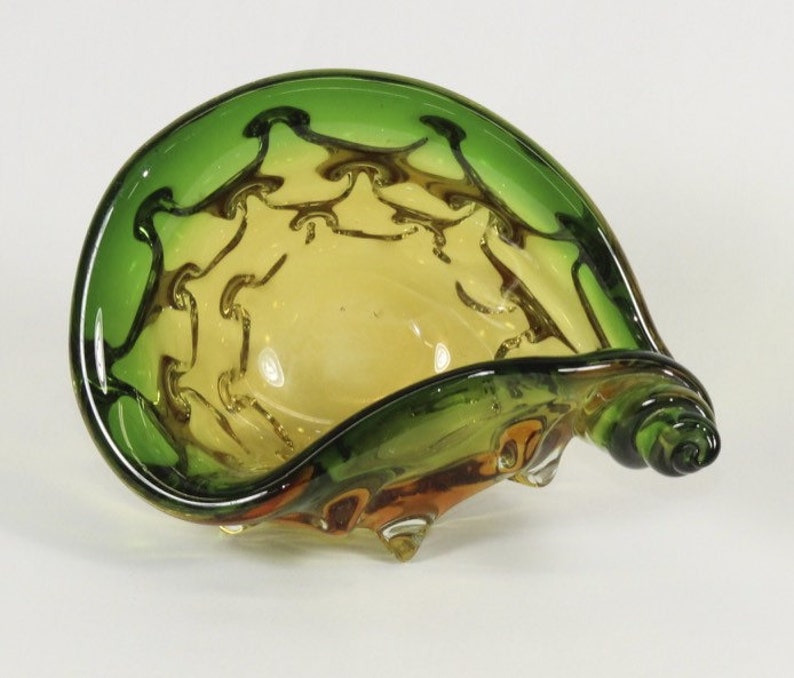Vintage Murano Italy Glass Green & Gold Seashell Bowl Dish - Etsy