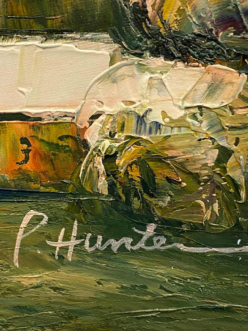 P. Hunter Oil Painting Cottage Cobblestone Street Scene - Etsy