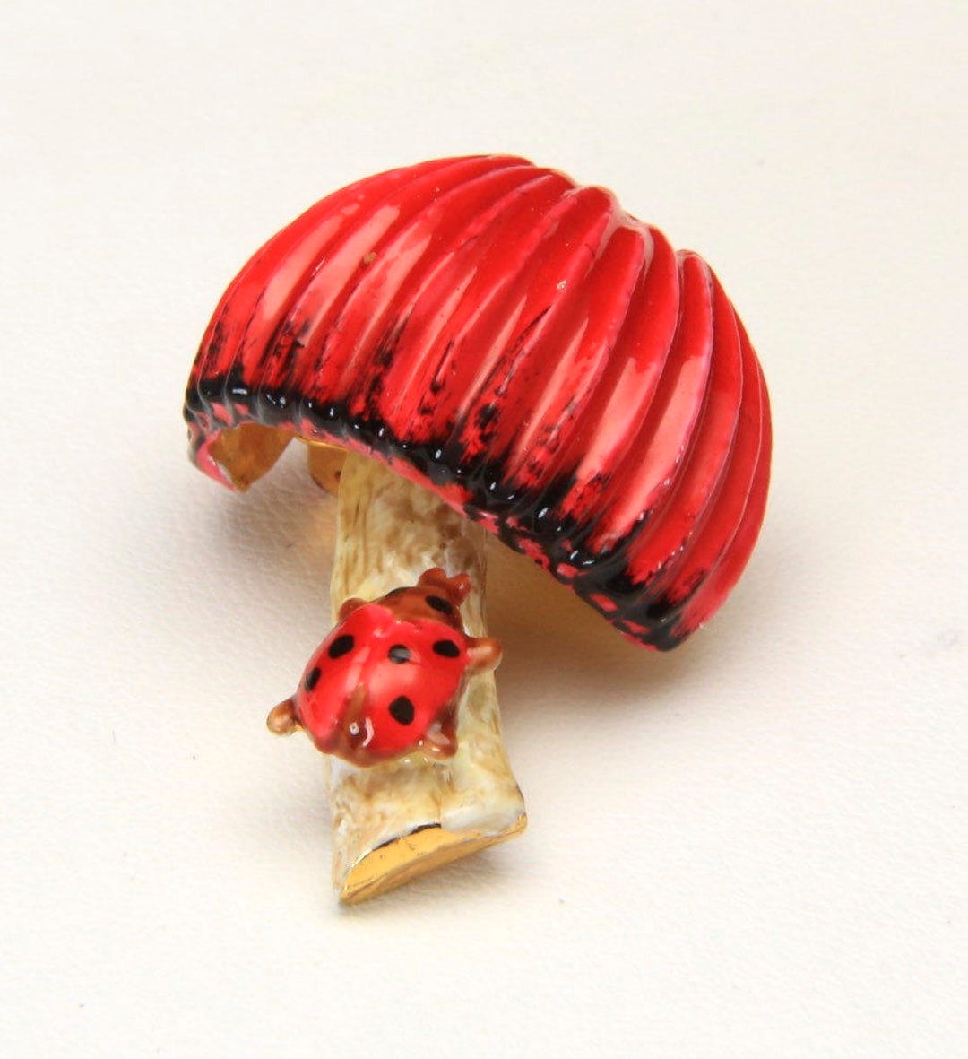 Vintage Original by Robert Red Enamel Lady Bug Insect on Mushroom ...