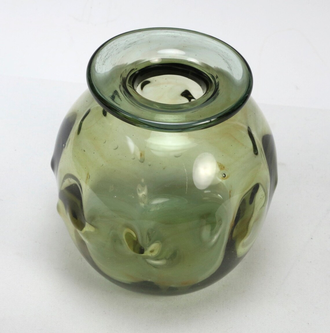 Vintage Buzz Williams 1980 Studio Art Blown Glass Dimpled Vase Green ...