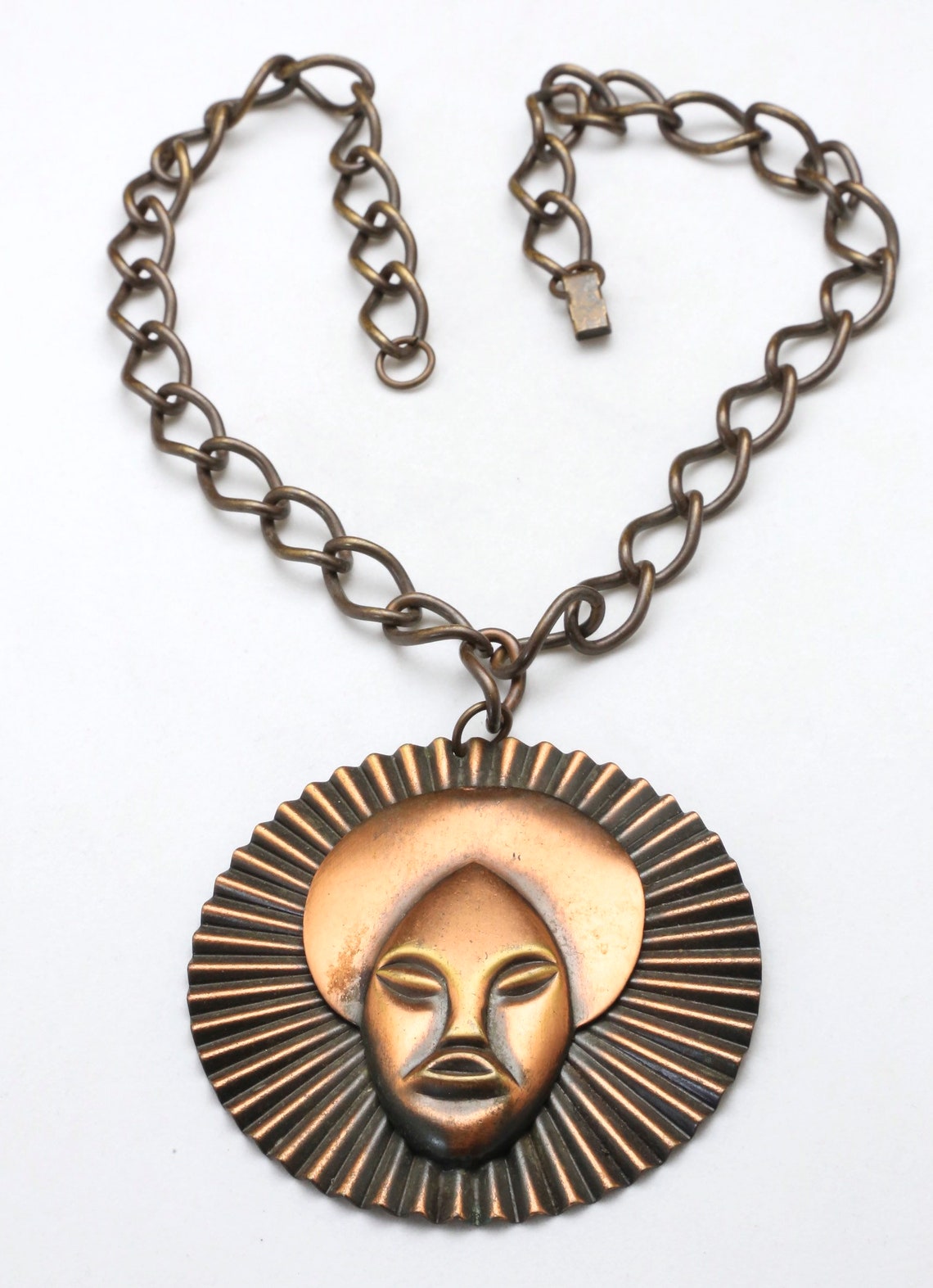 Vintage Nubian African Goddess Copper Chain Necklace Sun Goddess ...