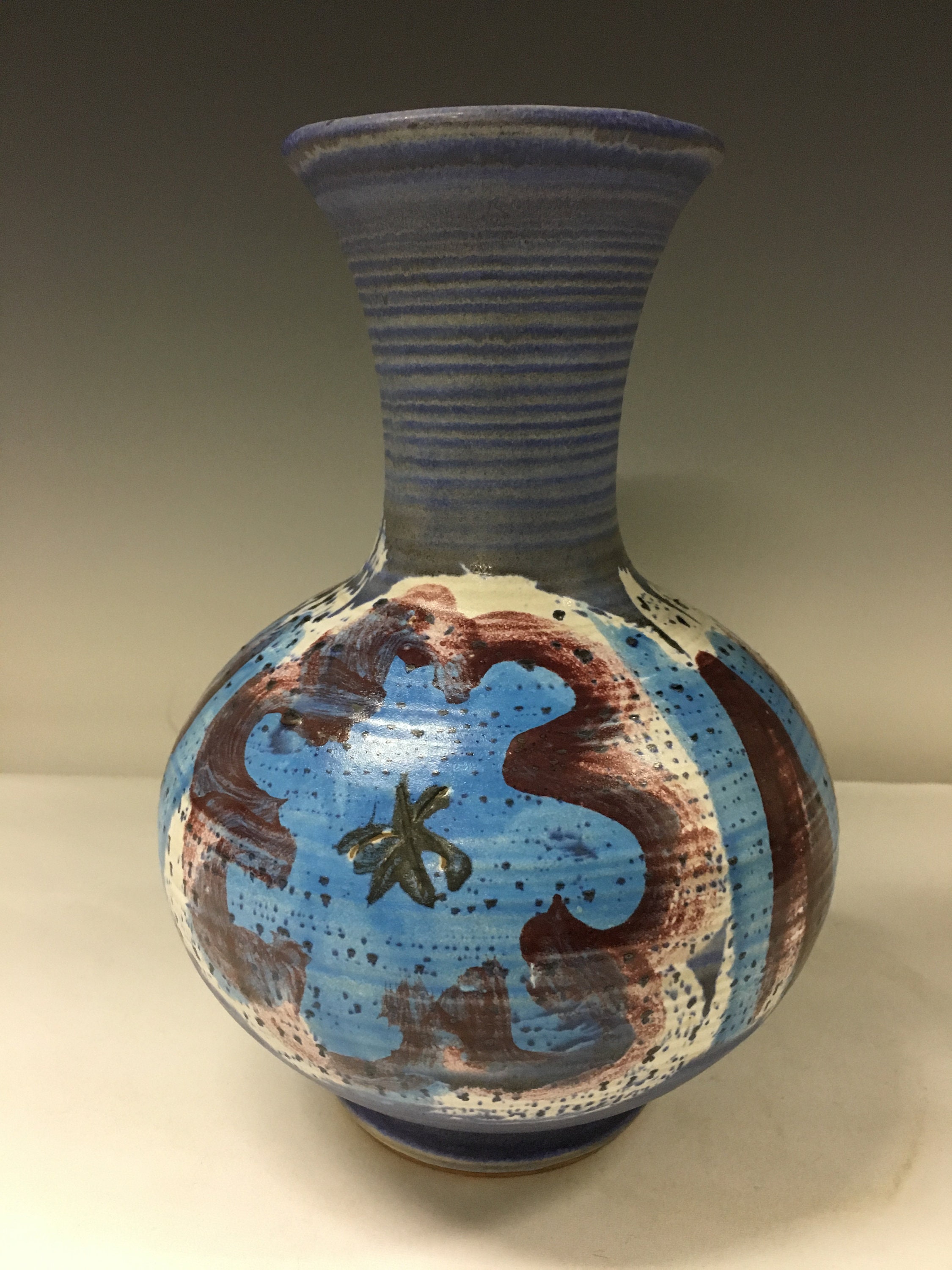 Vintage 1972 B Welsh Studio Art Pottery Vase Blue Flower Stoneware ...