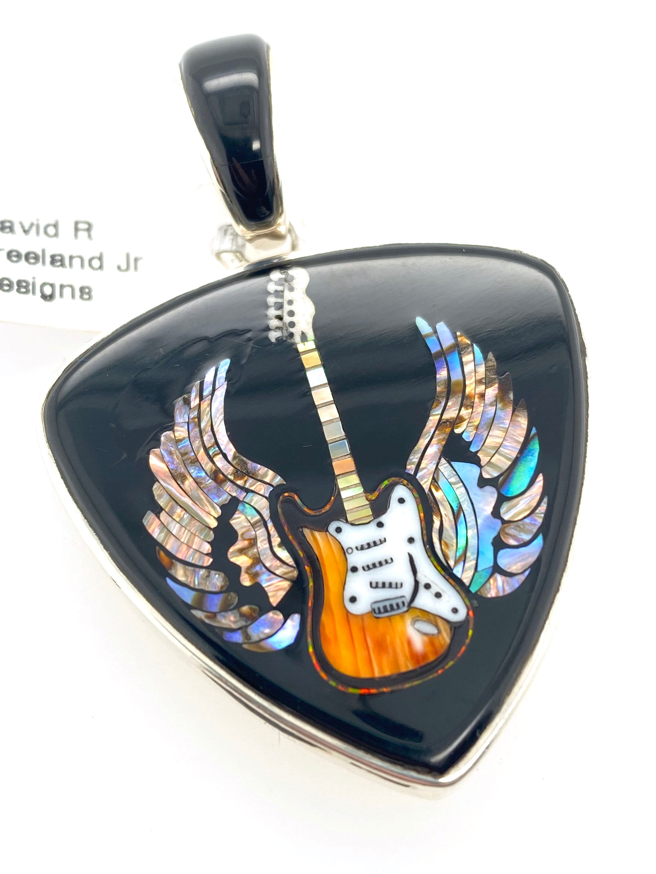 David R Freeland Jr Multi Stone Inlay WINGED GUITAR Pendant - Etsy