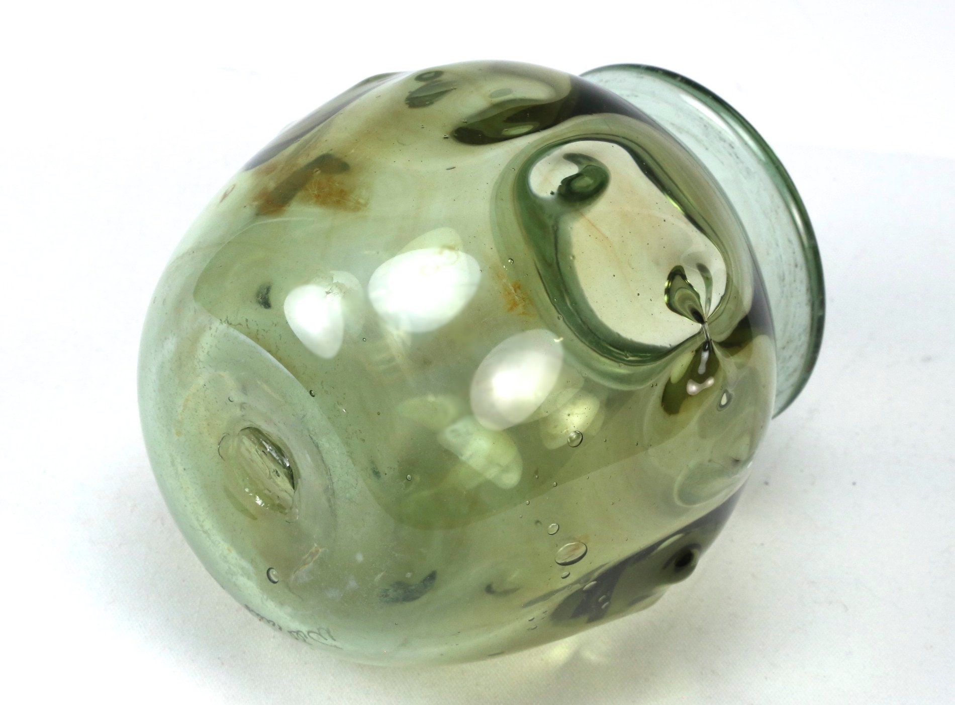 Vintage Buzz Williams 1980 Studio Art Blown Glass Dimpled Vase Green ...