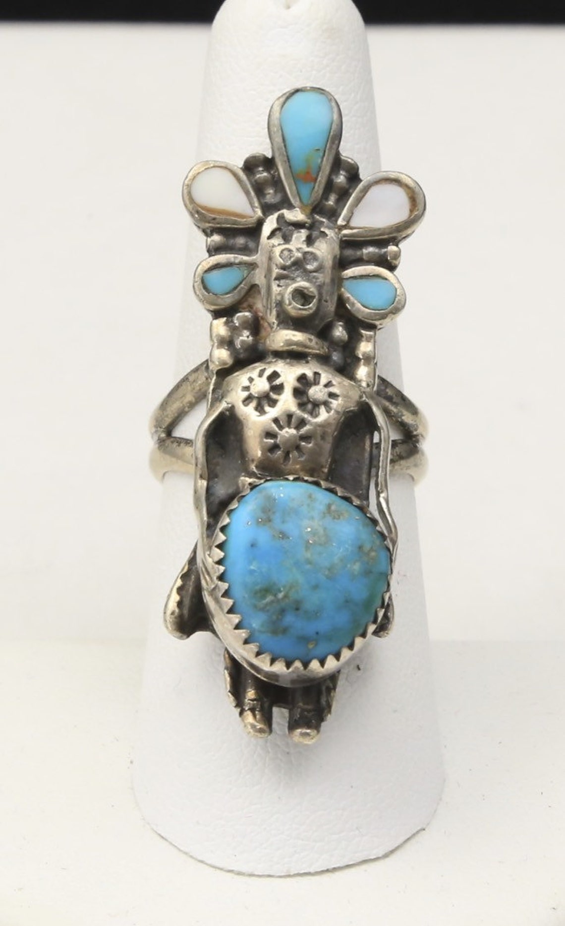 Vintage Johnny Blue Jay Hopi Kachina Silver Turquoise MOP Ring - Etsy