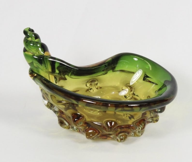 Vintage Murano Italy Glass Green & Gold Seashell Bowl Dish - Etsy
