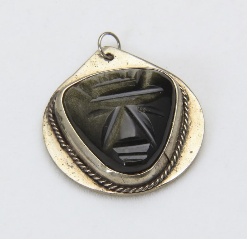 Vintage Carved Obsidian Aztec God Head Necklace Pendant Tlaloc - Etsy