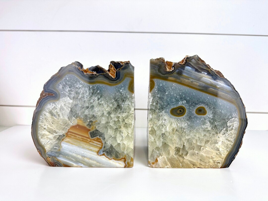 Thick Agate Geode Corner Slab Crystal Bookends Pair Brazil 10 Lb ...