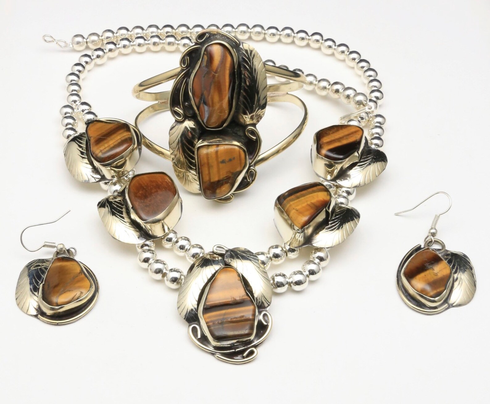 Vintage Alpaca Tigers Eye Squash Necklace Bracelet Earring Set ...