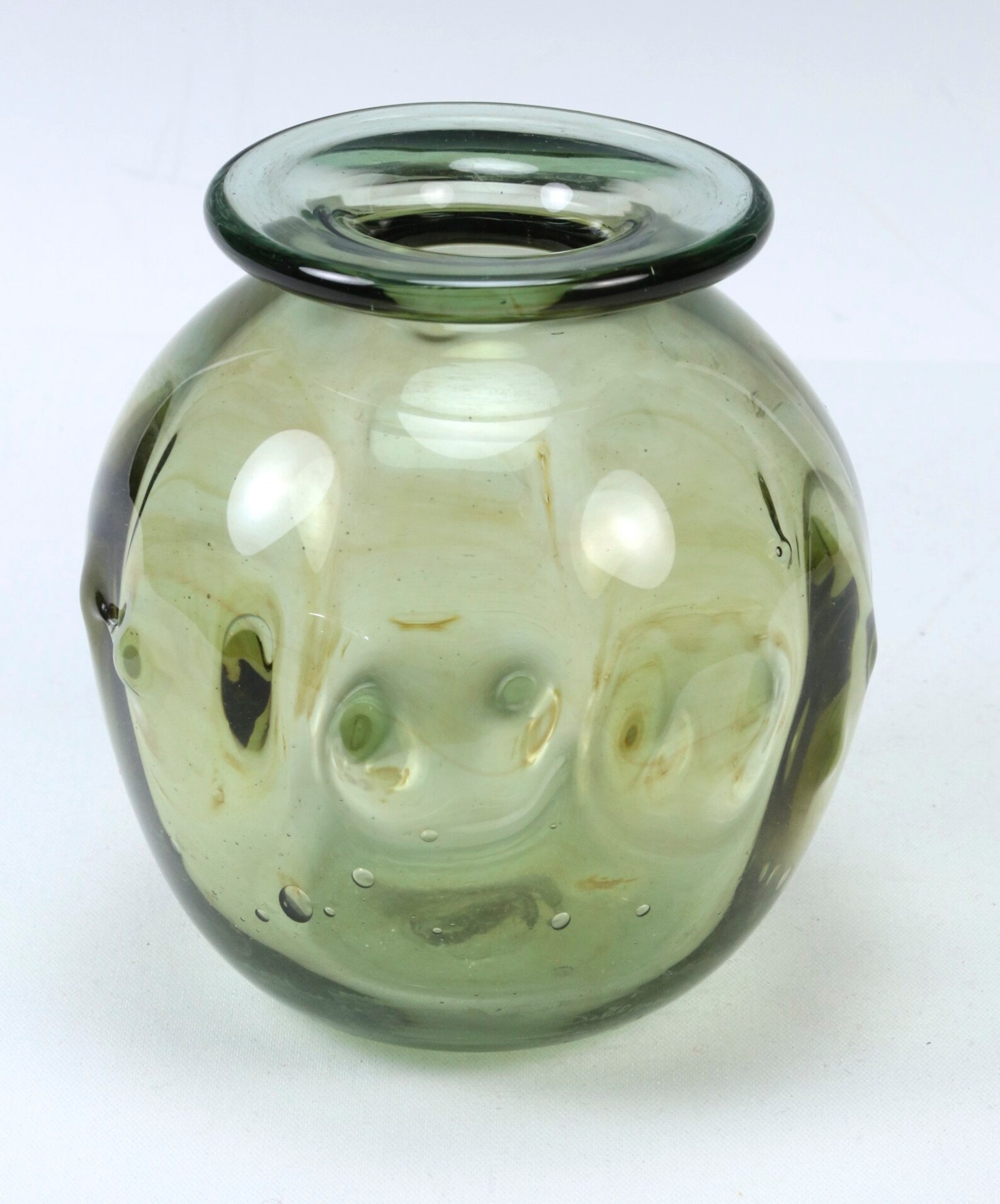 Vintage Buzz Williams 1980 Studio Art Blown Glass Dimpled Vase Green ...