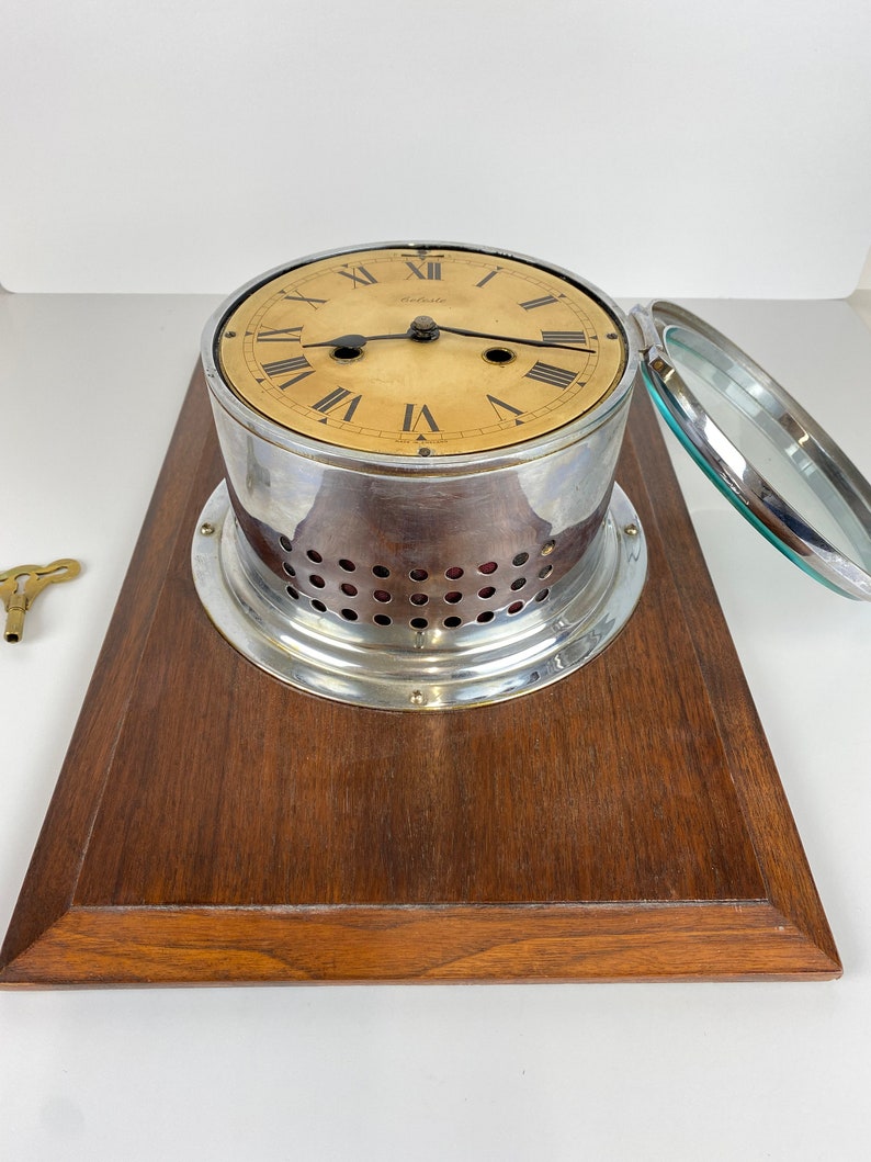 Antique Celeste Nautical Ships Clock Working Chimes Vintage Maritime ...