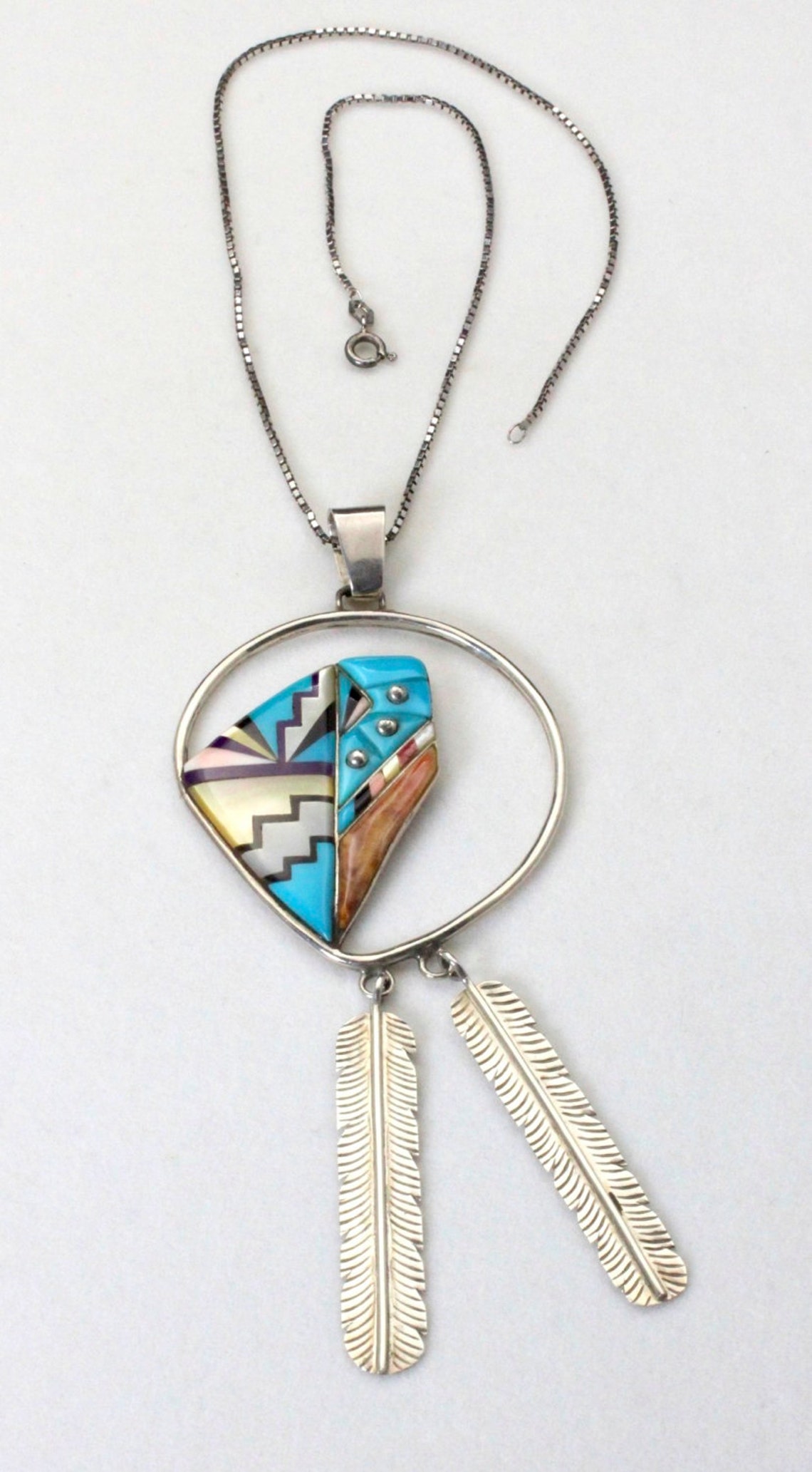 Vintage Zuni Multi-stone Inlay Necklace Pendant & Dangle | Etsy