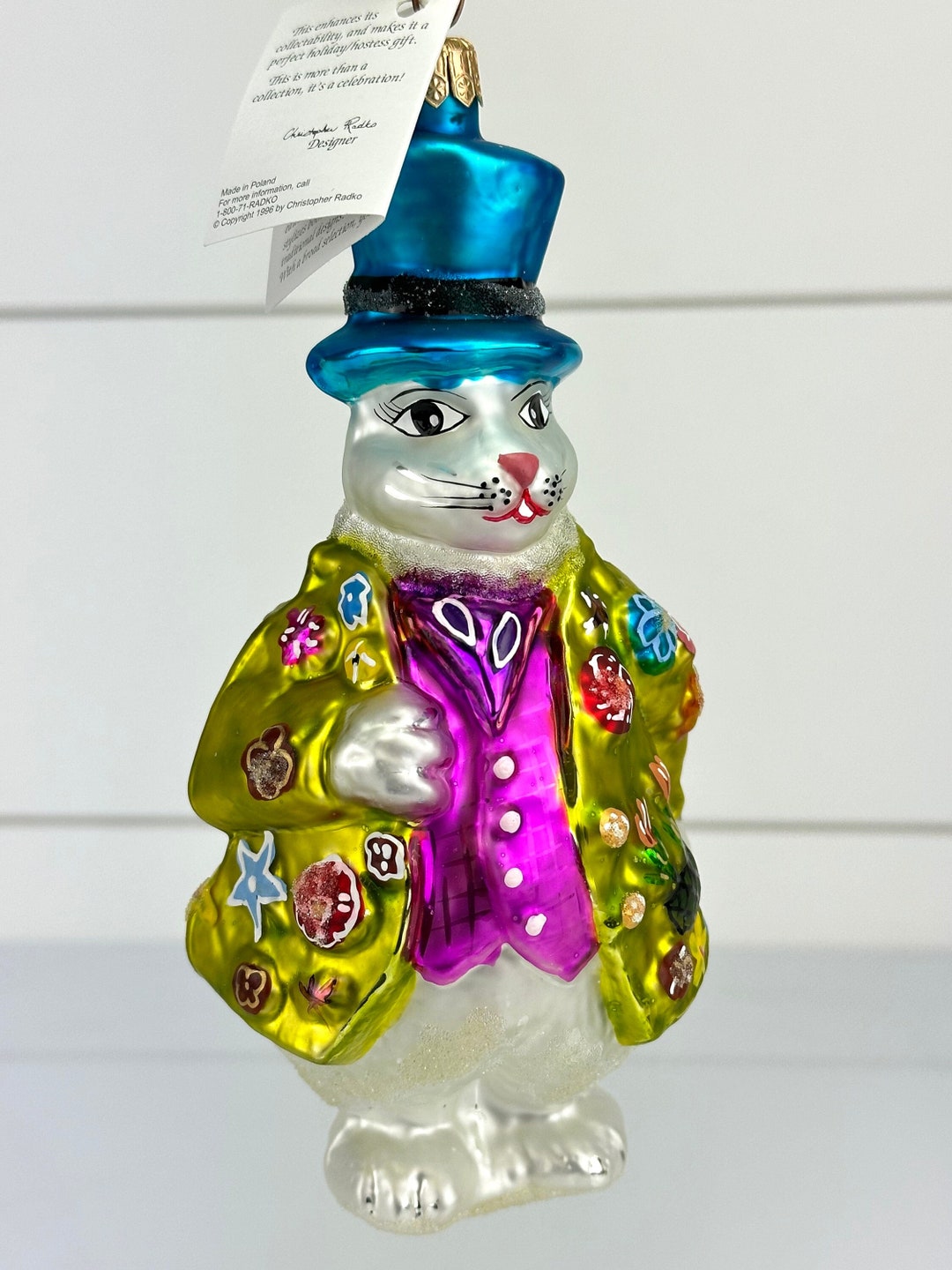 Christopher Radko HOPPER B TOPPER Easter Bunny Tophat Glass Christmas ...