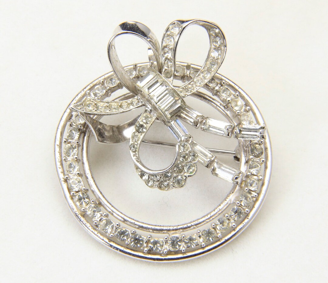 Vintage CR Co. Charles Ries Sterling Silver & White Rhinestones Bow ...
