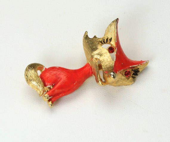 Vintage Enamel Red & Gold Fox Pin Brooch Signed JJ Jonette | Etsy
