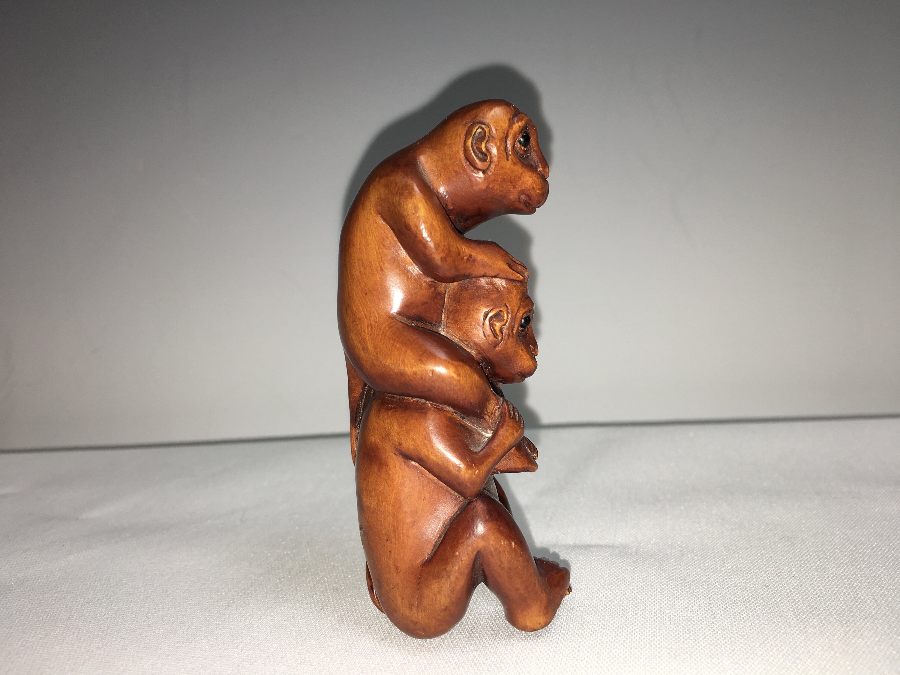 Vintage Netsuke Carved Wooden Stacked Monkeys Figure Wood Art - Etsy UK