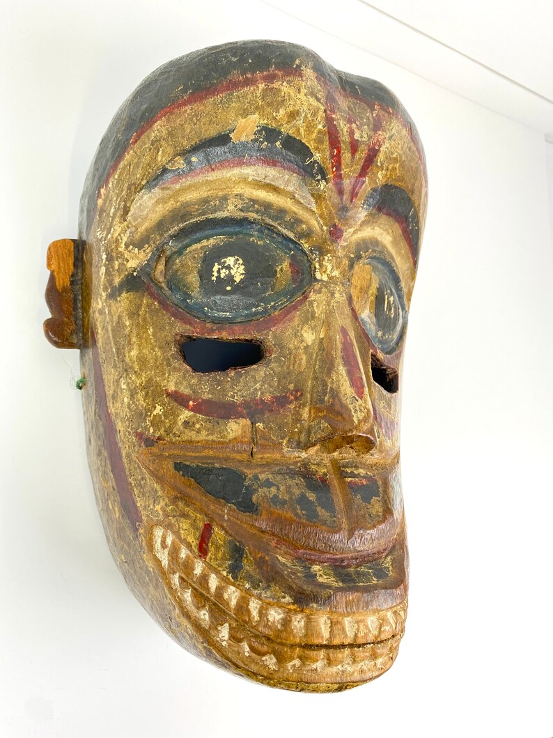 Vintage Large Carved Wood African Mask Hand Painted Wooden Tribal Art ...