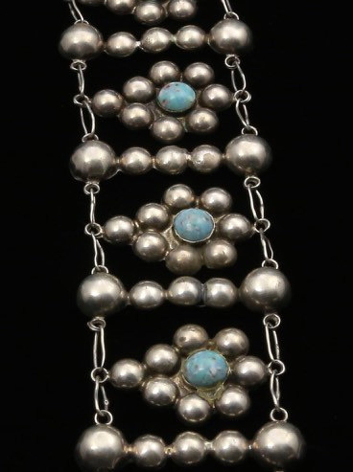 Vintage Taxco Mexico Silver & Turquoise Glass Bead Bubble Link - Etsy