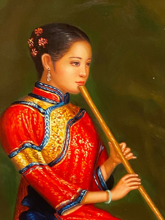 Chen Yifei female Musician Repro Art Oil Painting - Etsy