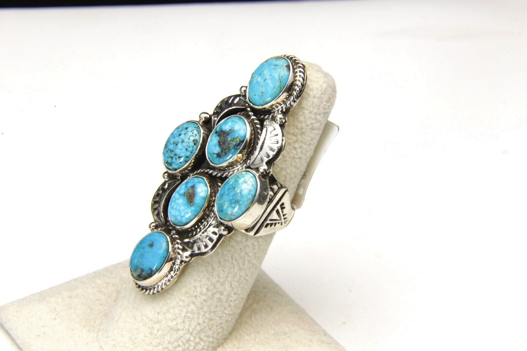 Amazing Greg James Kingman 6 Stone Turquoise Sterling Silver Ring ...