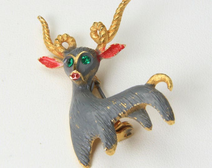 Vintage Cute Novelty Goat Brooch With Rhinestone Eyes Animal Pin Signed ...