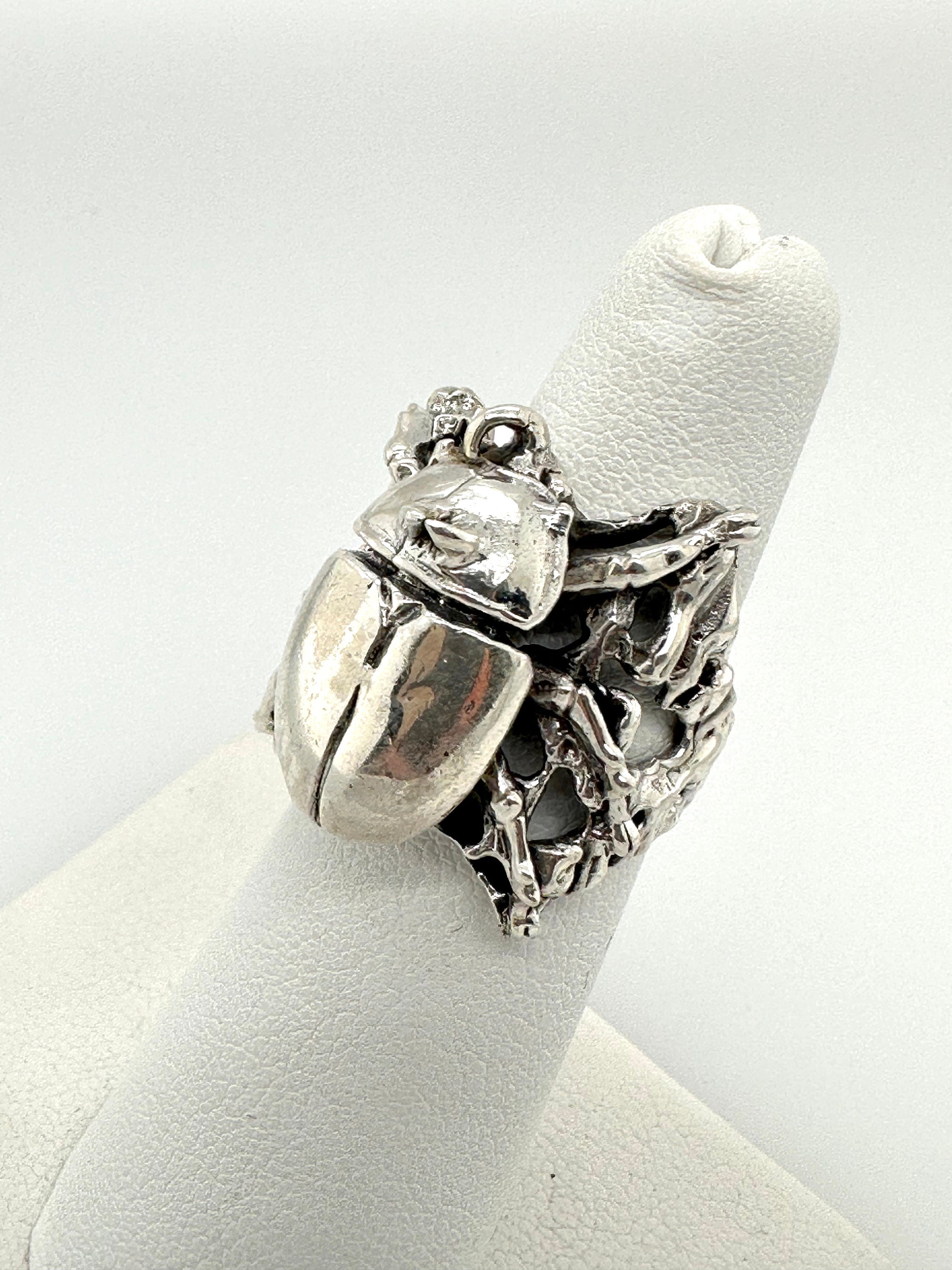 Artisan Brutalist Sterling Silver Beetle Bug Insect Ring Sz - Etsy