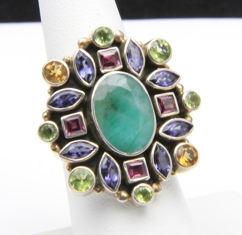 Sterling Silver & Multi Gemstone Statement Ring Sz 7 - Etsy