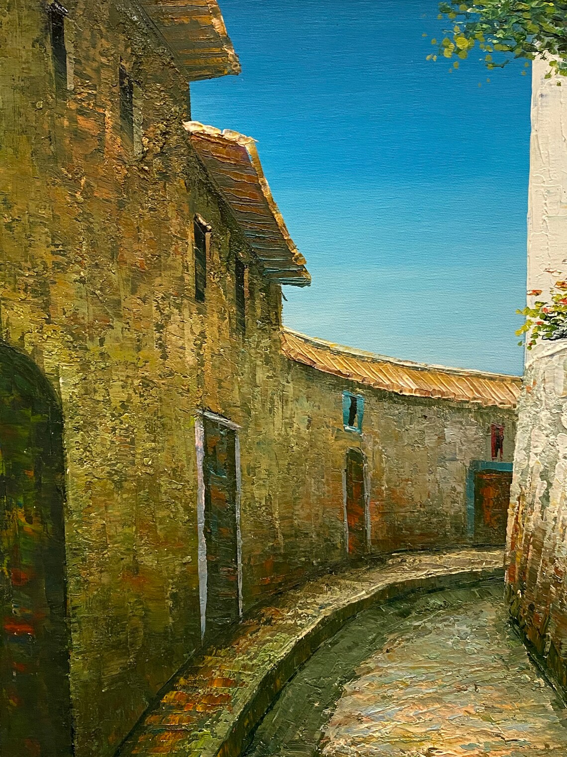 P. Hunter Oil Painting Cottage Cobblestone Street Scene - Etsy