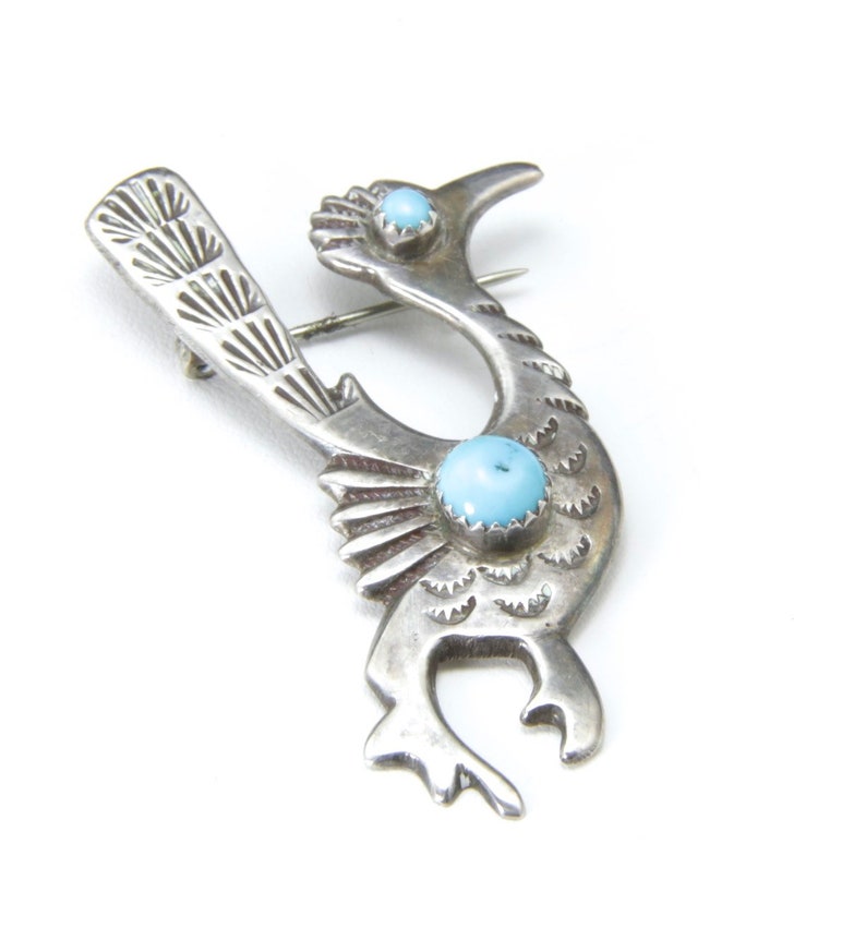 Vintage Sterling Silver Turquoise Roadrunner Pin Brooch - Etsy