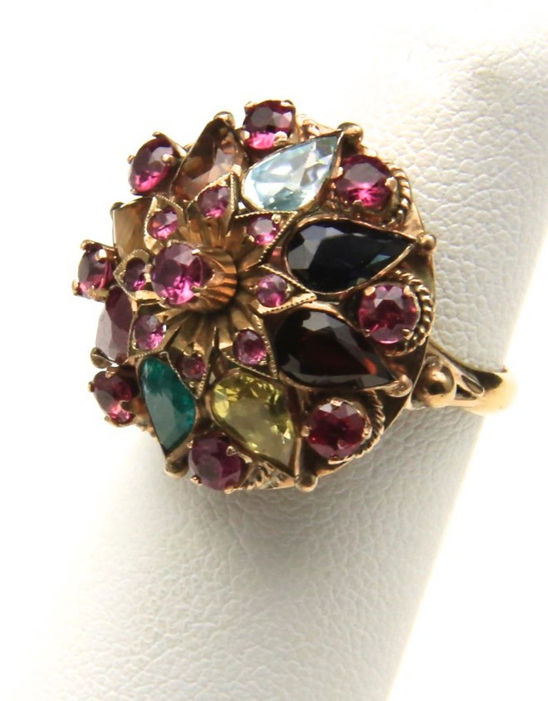 Vintage 14k Yellow Gold & Multiple Gemstone Flower Ring Sz 4.5 - Etsy