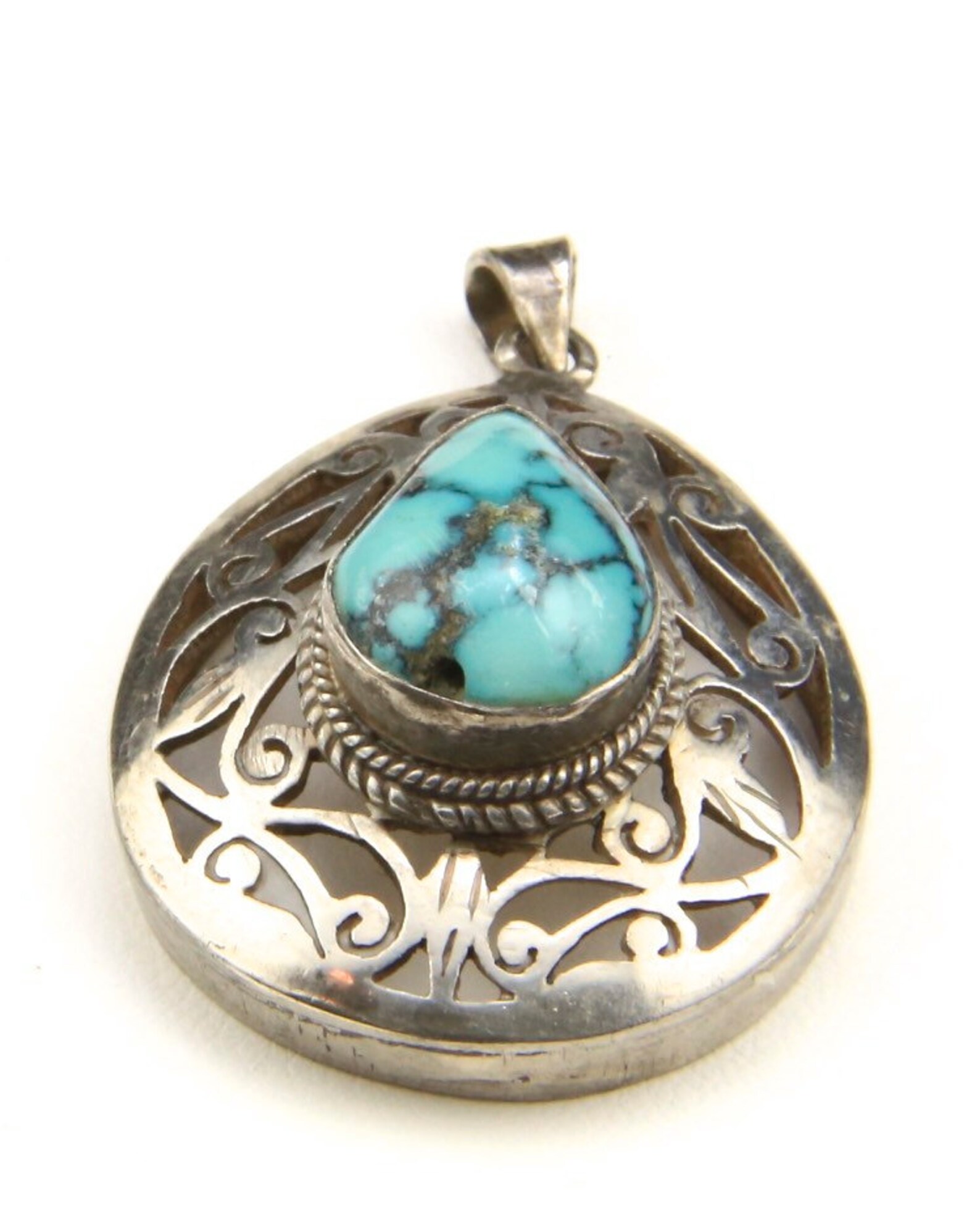 Vintage Sterling Silver & Turquoise Scroll Work Tear Drop - Etsy