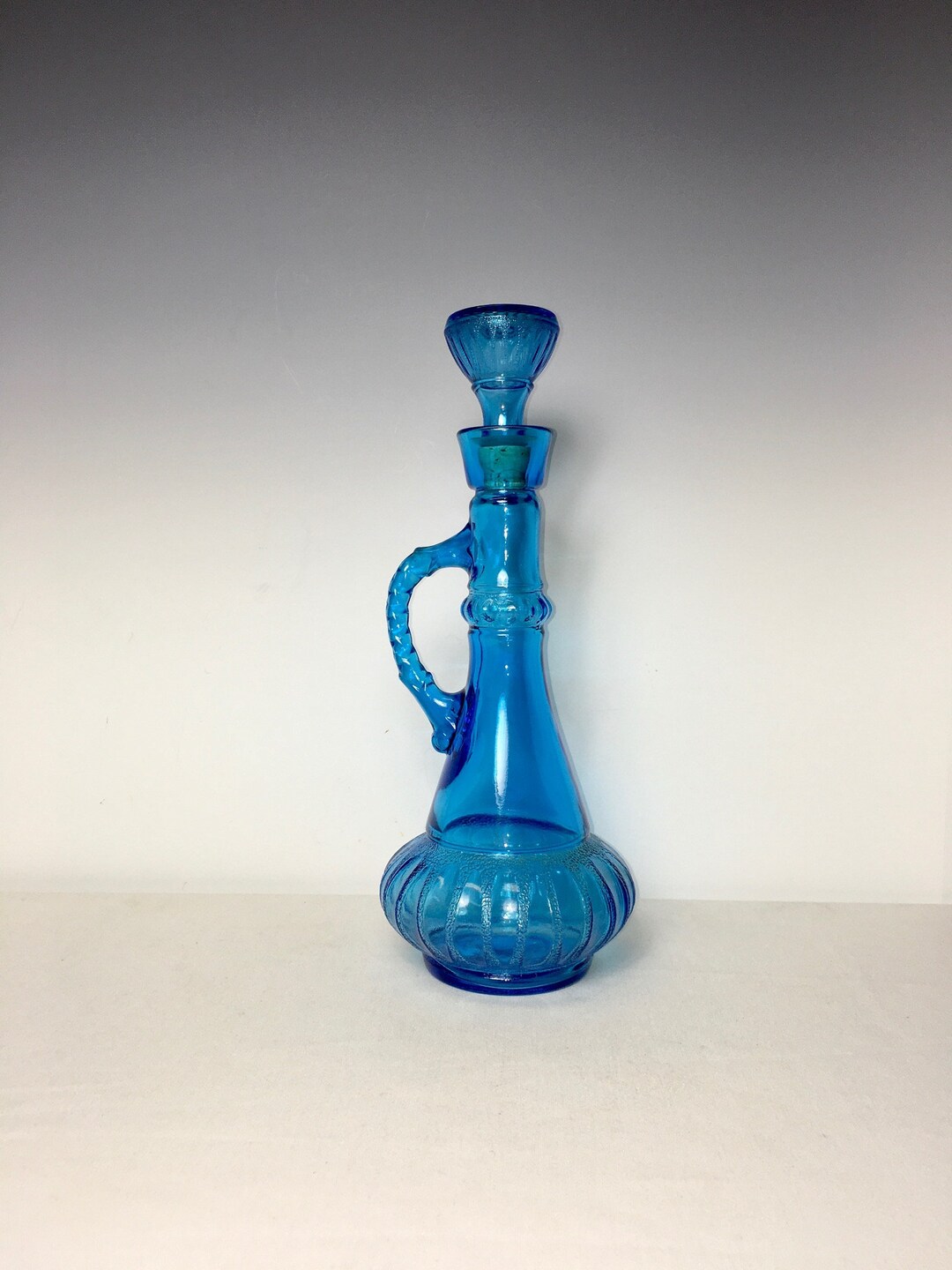 Vintage KY-ORB Blue Glass Decanter W/ Stopper Liquor Bottle Barware ...