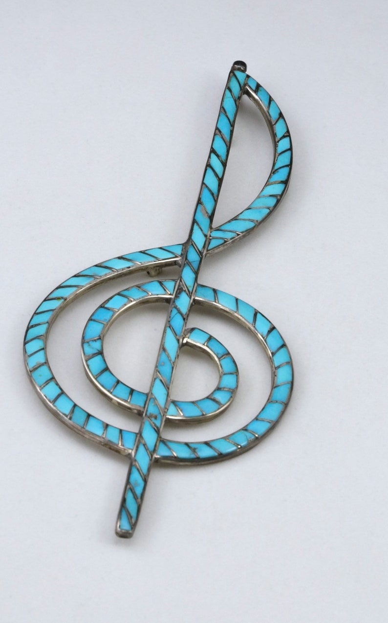 Vtg Bowannie Zuni Treble Clef Musical Note Turquoise Sterling - Etsy